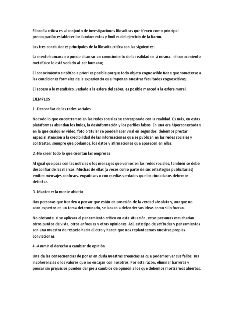 Filosofia Critica | PDF | Pensamiento | Pensamiento crítico