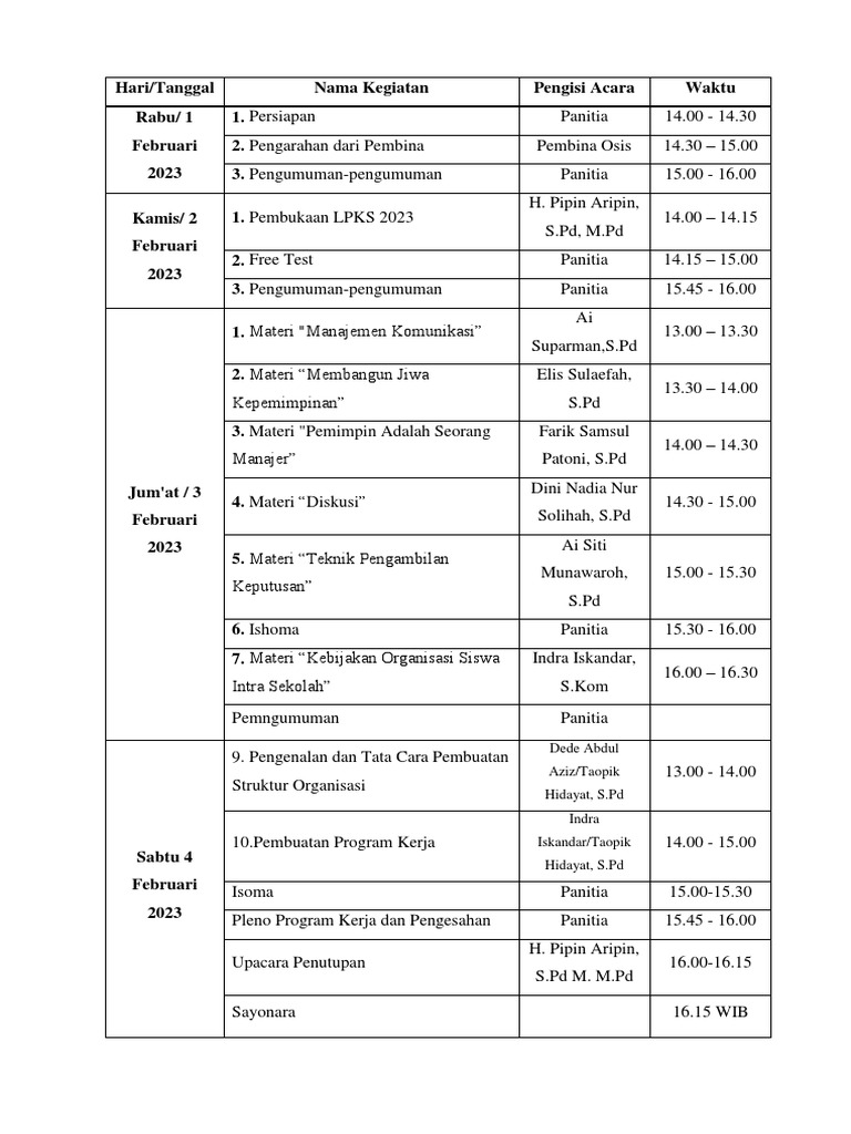 Jadwal Revisi Ldks 2023 | PDF