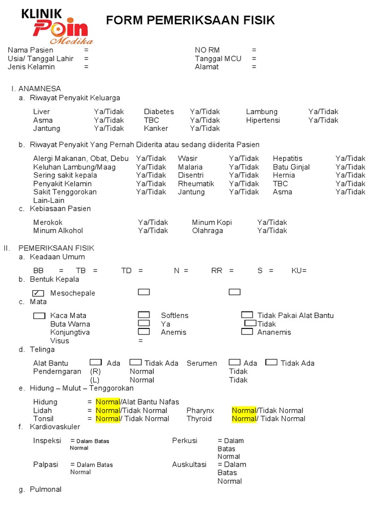 Form Pemeriksaan Fisik Dokter-1 | PDF