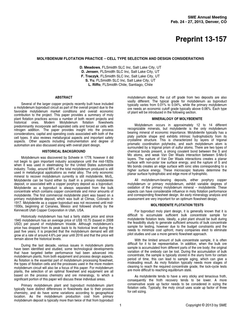 Molybdenum Flotation Practice Pdf Molybdenum Ph