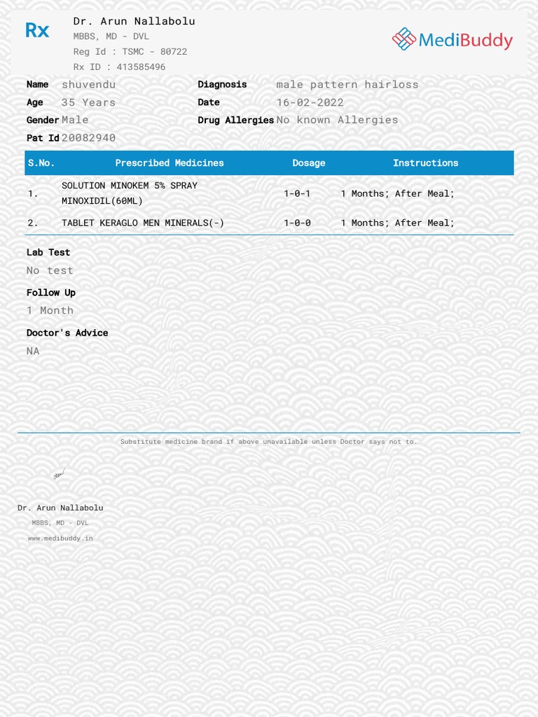 Male Pattern Hair Loss Prescription | PDF