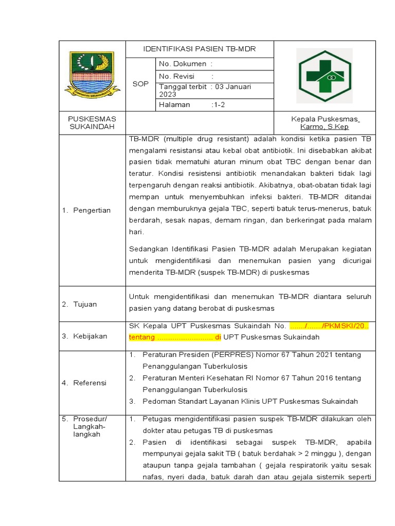 Sop Identifikasi Pasien TB-MDR | PDF | Pengembangan Diri
