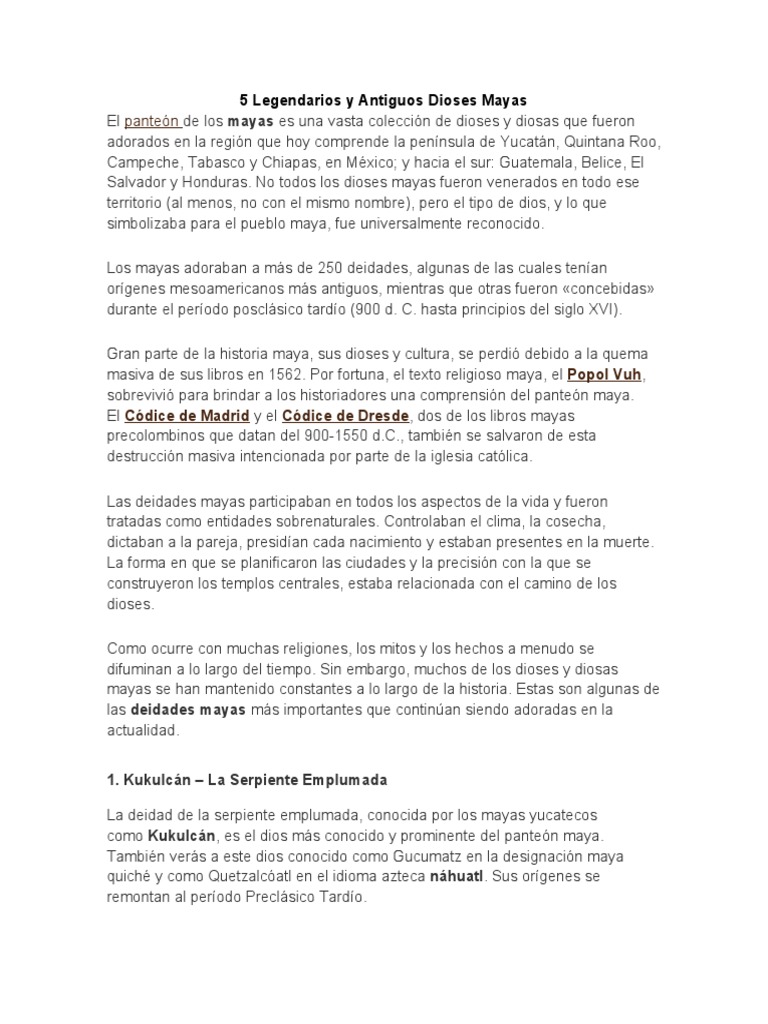 Cinco Dioses Mayas Legendarios | PDF | Civilización maya | Mesoamérica