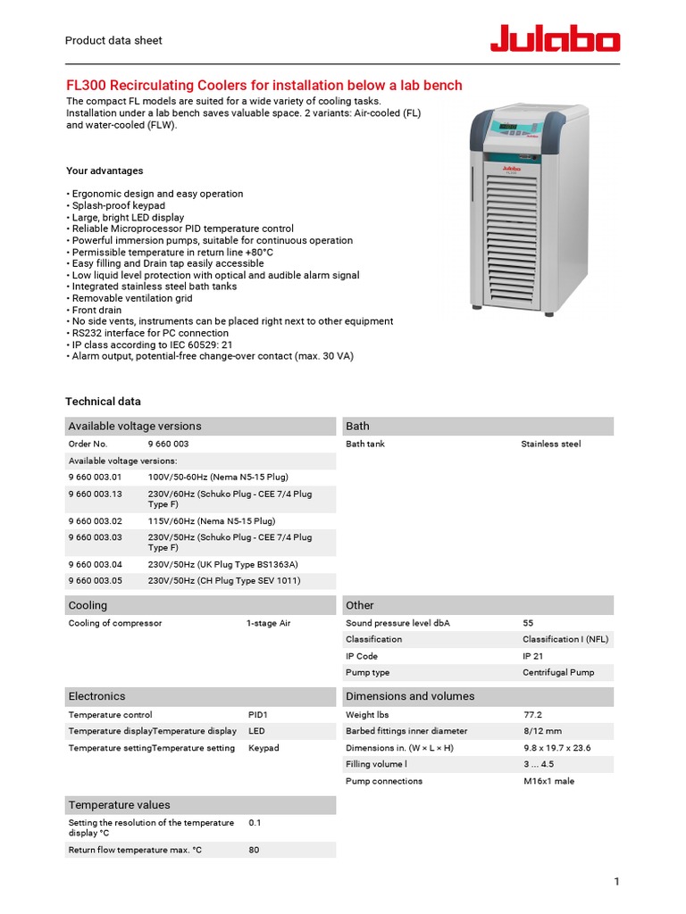 Julabo FL300 9660003 en Us | PDF | Ac Power Plugs And Sockets | Pump