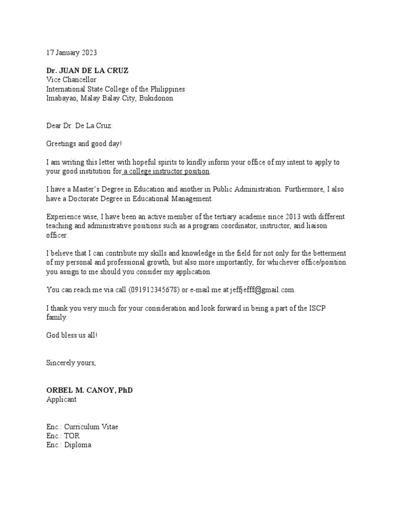 Sample Application Letter | PDF