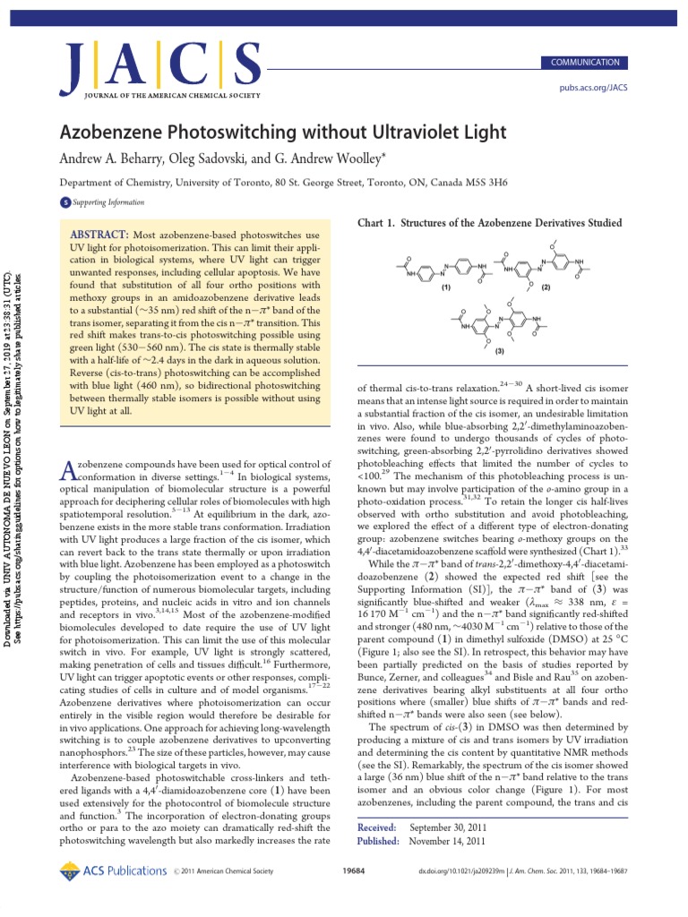 Azobenzene Photoswitching Without Ultraviolet Light | PDF