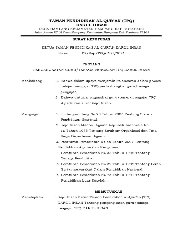 SK Pengajar TPQ | PDF