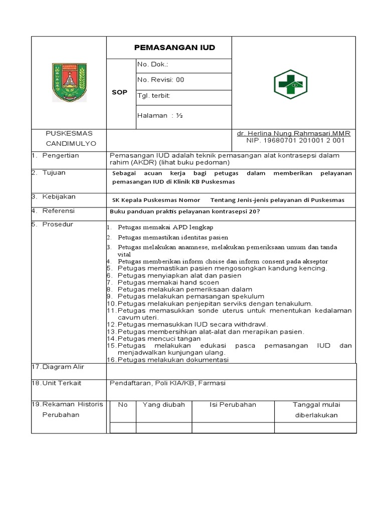 SOP Pemasangan IUD | PDF
