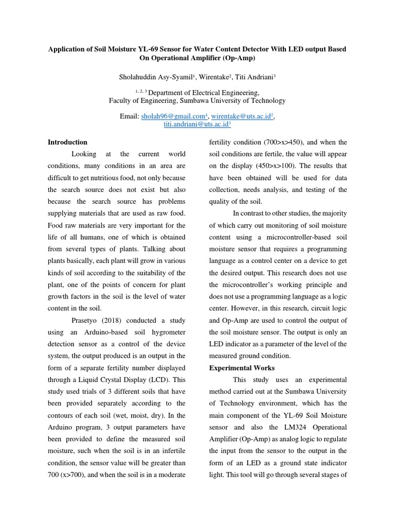 Application of Soil Moisture YL-69 Sensor For Water Content Detector ...