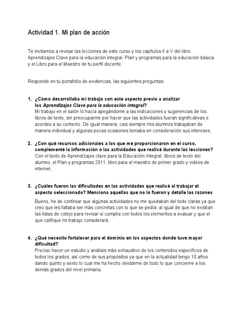 Actividad 1. Mi Plan de Acción | PDF | Educación primaria | Maestros