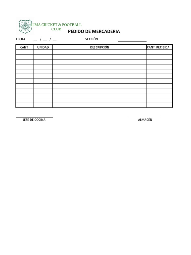 Formato de Pedido de Mercaderia | PDF