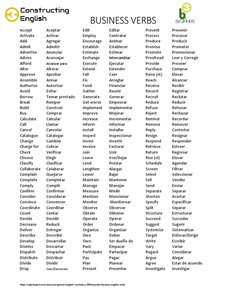 Business English Verbs | Download Free PDF | Economies