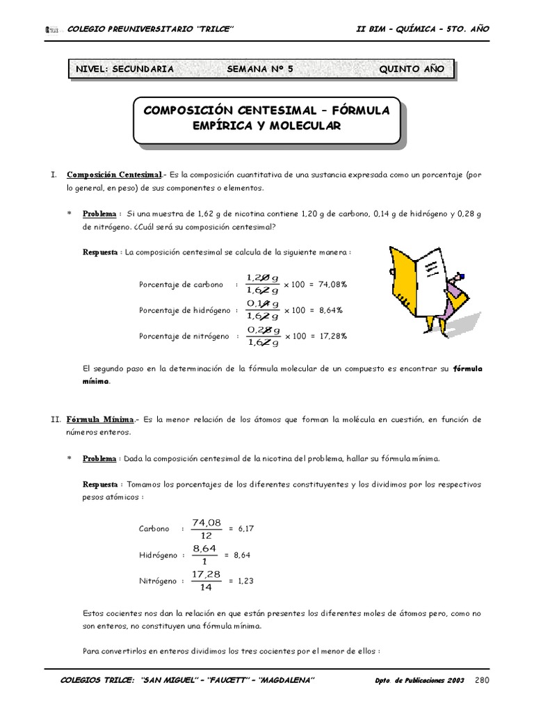 Composición Centesimal y Fórmulas Químicas | PDF | Moléculas | Oxígeno