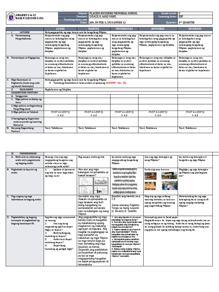 DLL - Esp 5 - Q3 - W1 | PDF