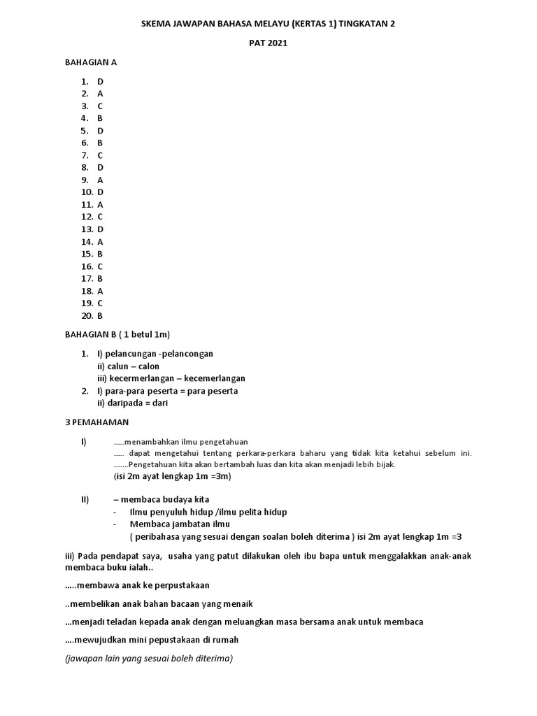 Skema Jawapan Bahasa Melayu Tingkatan 2 | PDF | Karier & Perkembangan