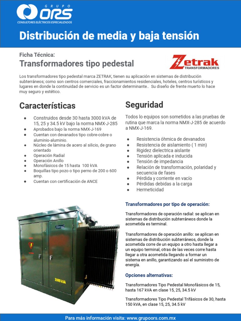 Ficha Tecnica Transformador Tipo Pedestal Zetrac | PDF | Transformador | Dispositivos magnéticos