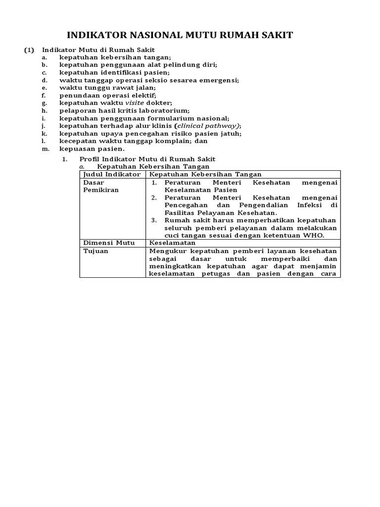 Indikator Nasional Mutu Rumah Sakit | PDF