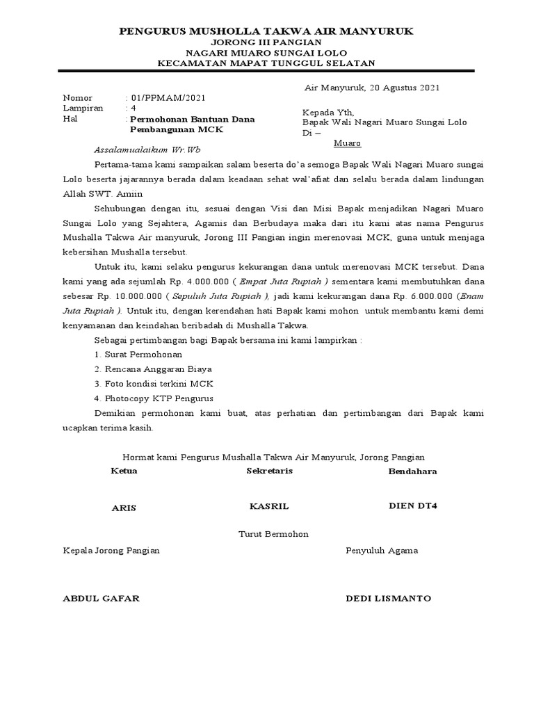 Proposal Permohonan Pembangunan Mushola | PDF