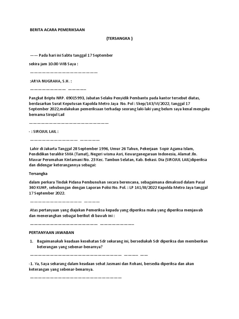 Berita Acara Pemeriksaan | PDF
