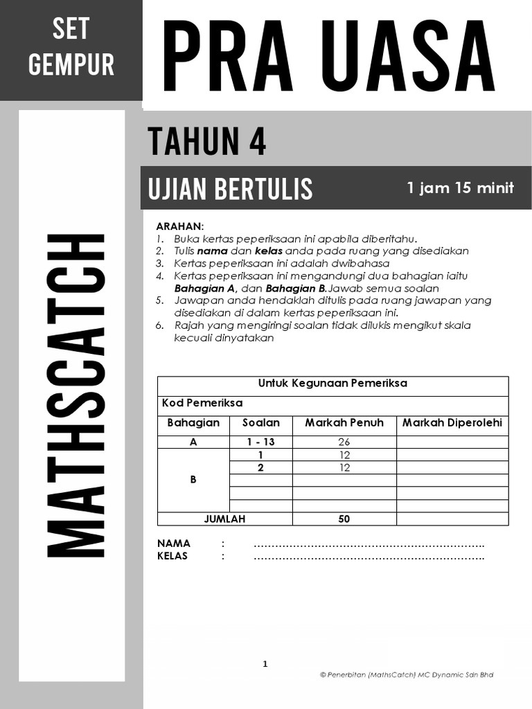 UASA Maths Tahun 4 | PDF
