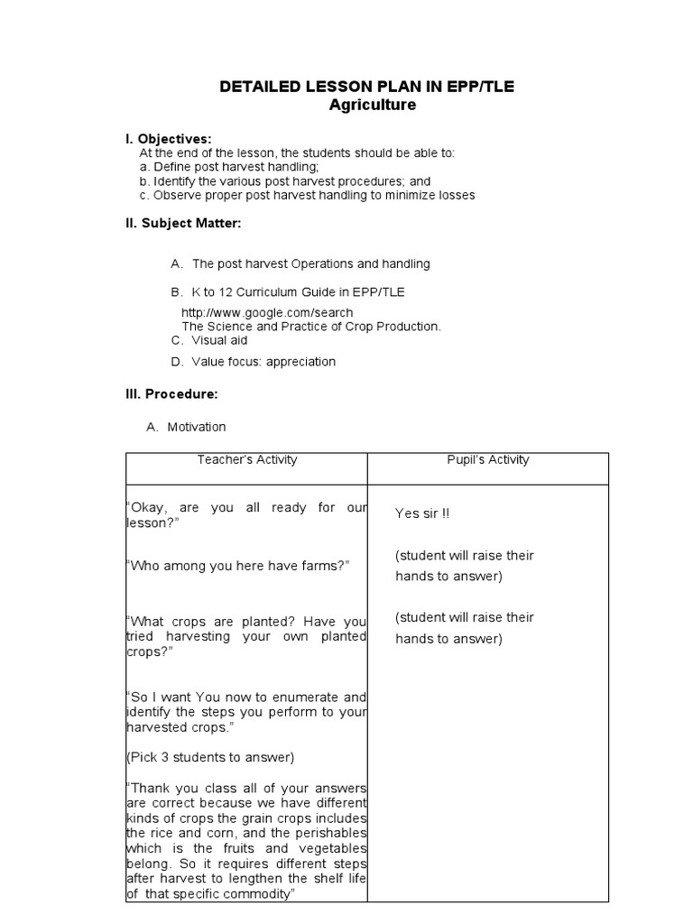 DAILY LESSON PLAN Edtle | PDF | Plants | Vegetables