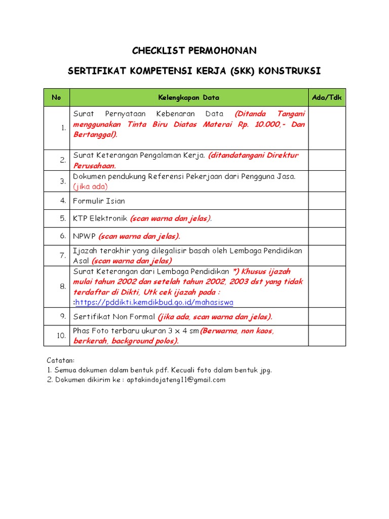 Checklist Permohonan SKK Konstruksi | PDF | Komputer