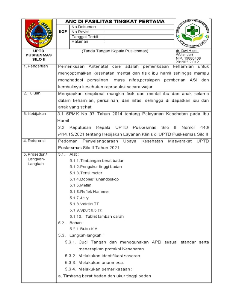 SOP ANC Puskesmas Silo II | PDF