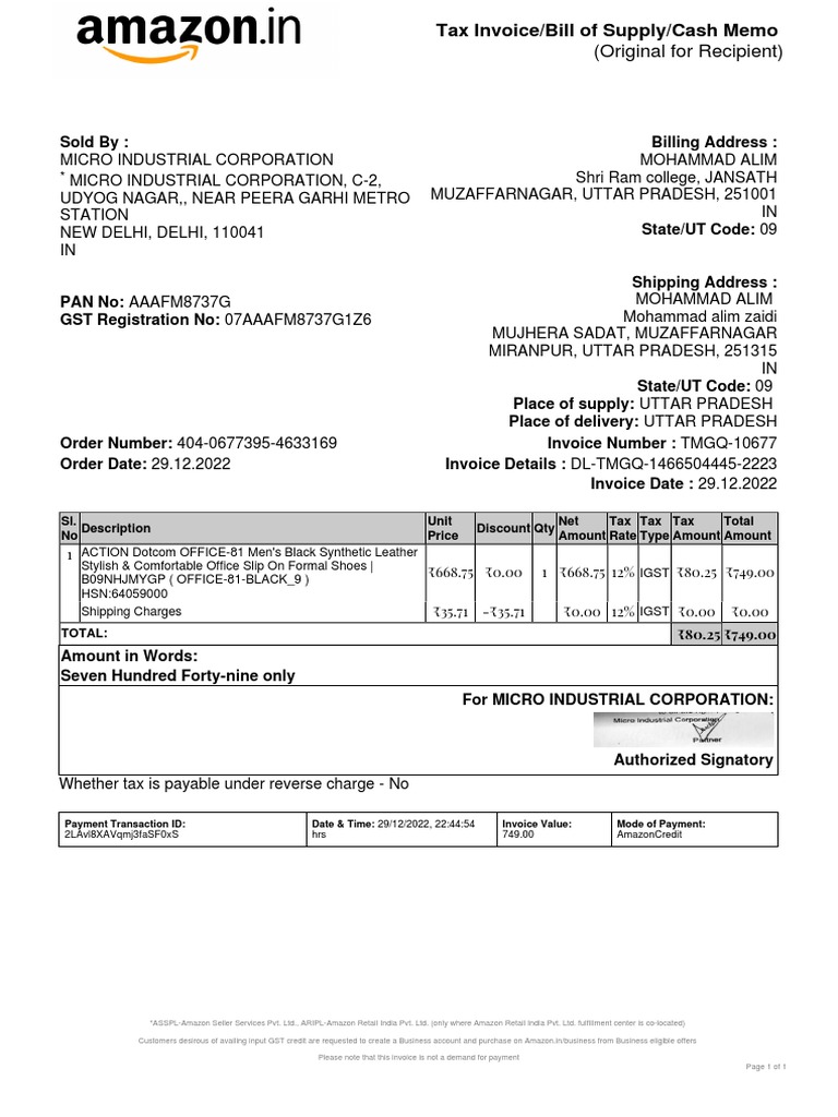 Tax Invoice for Shoes Purchase | PDF | Invoice | Payments