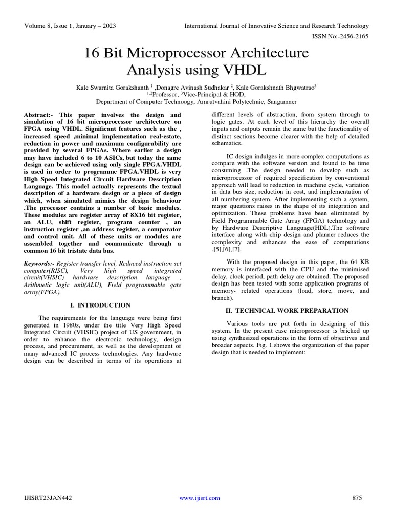 16 Bit Microprocessor Architecture Analysis Using Vhdl Pdf Central 0712