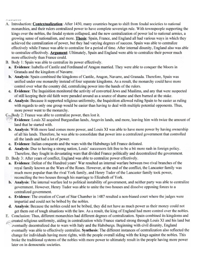 Unit I - LEQ Outline New Monarchs | PDF