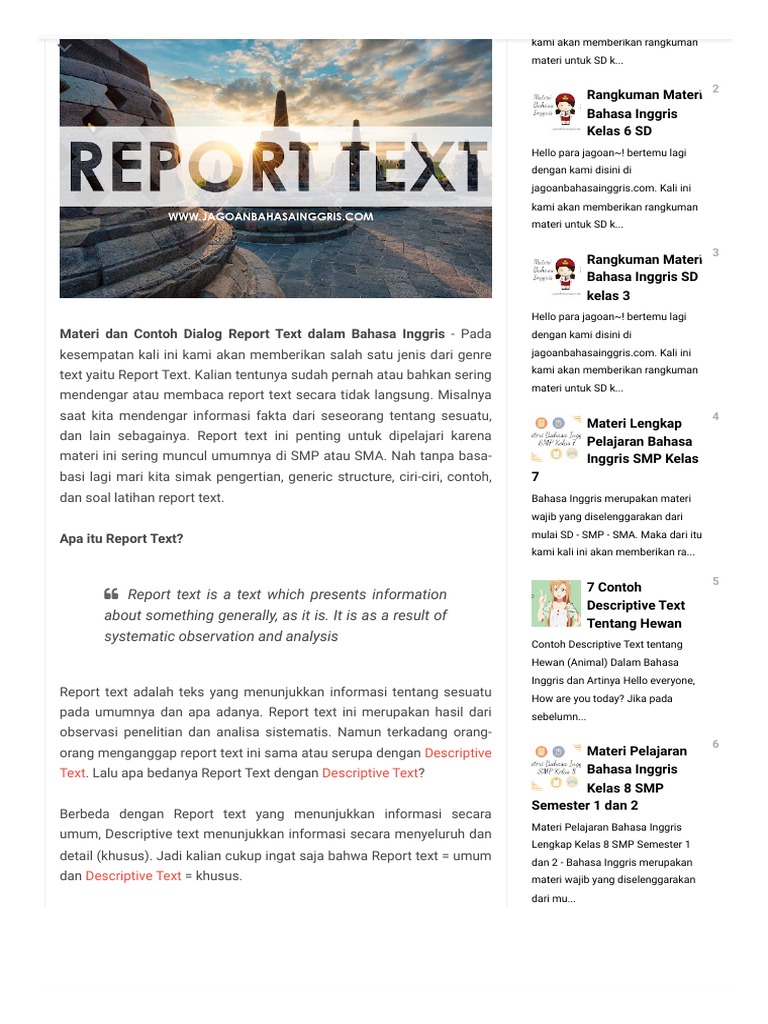 Materi Dan Contoh Dialog Report Text Dalam Bahasa Inggris - Jagoan ...
