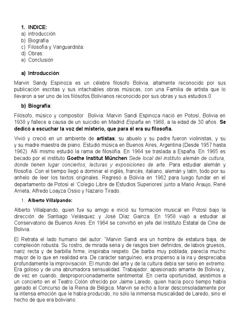 Biografía de Marvin Sandi Espinoza | PDF | Bolivia | Vanguardia