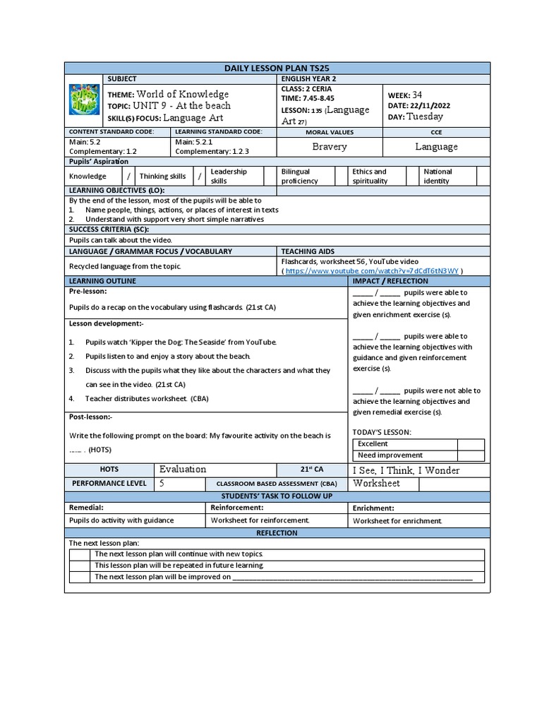 Daily Lesson Plan Ts25 | PDF | Lesson Plan | Teachers