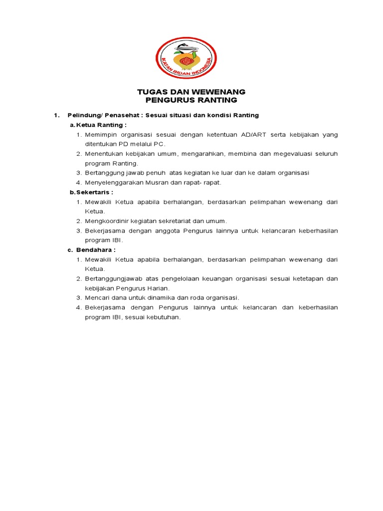 Tugas Dan Wewenang Pengurus Ranting | PDF