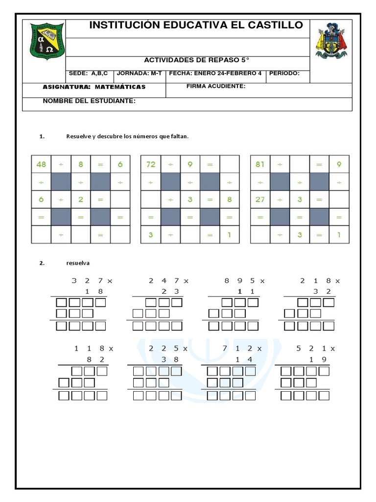 Taller de Repaso Matematicas 5 | PDF