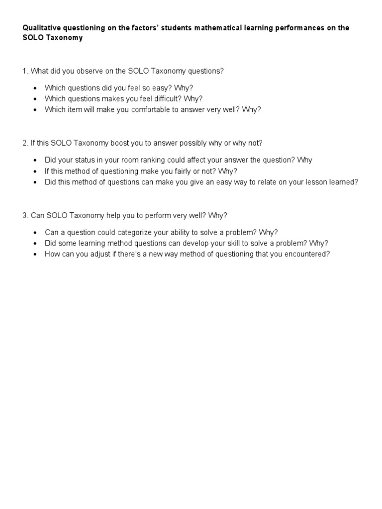 Student Insights on SOLO Taxonomy | PDF