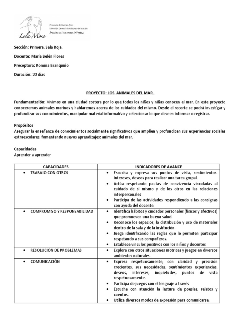 Proyecto animales marinos | PDF | Aprendizaje | Maestros