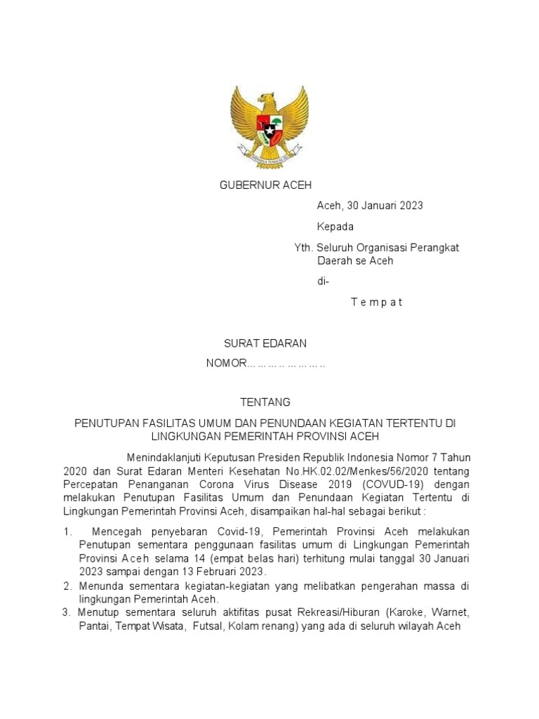 Surat Edaran Gubernur Aceh | PDF