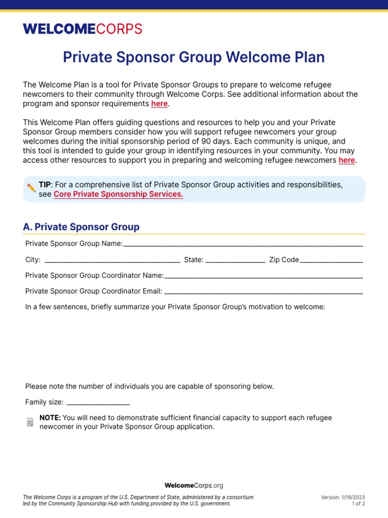 Welcome Plan Welcome Corps | PDF | Cost Of Living | Refugee