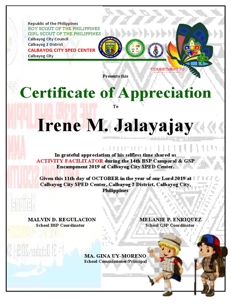 Certificate of Appreciation for Scouting | PDF