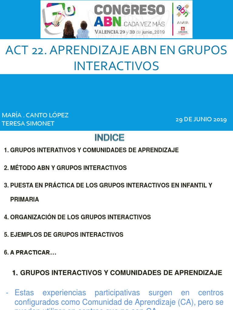 Act. 22. Aprendizaje Abn en Grupos Interactivos | PDF | Educación de la primera infancia | Salón ...