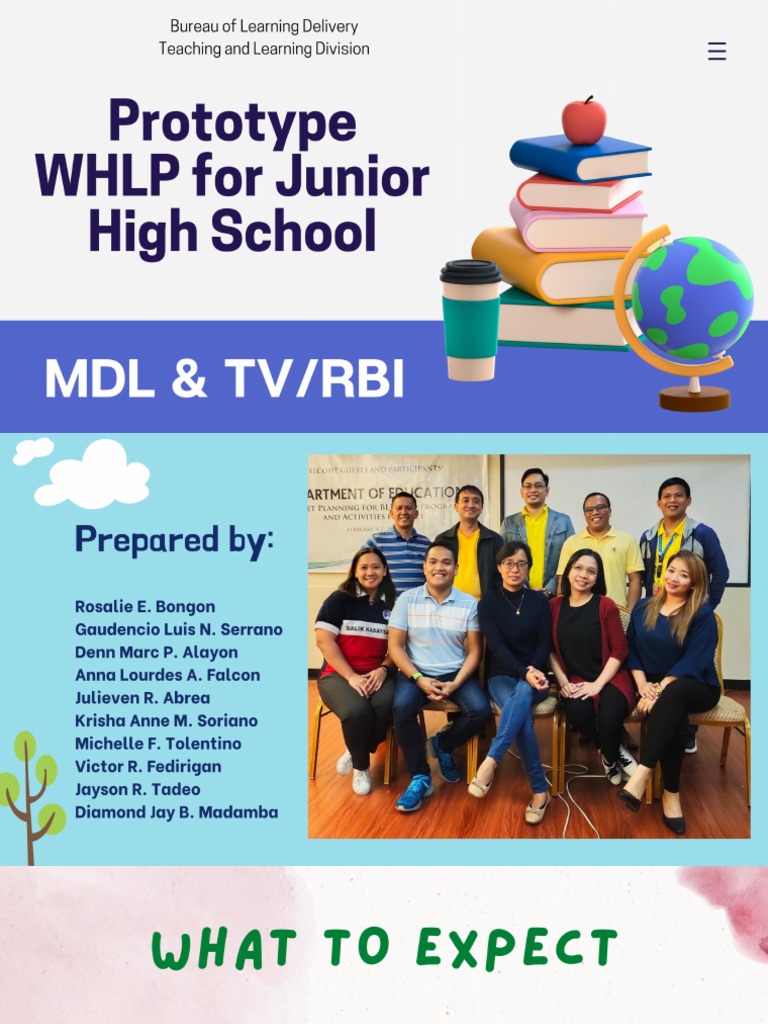 Presentation On The Prototype WHLP For JHS Implementing MDL - TV - RBI | PDF | Learning | Cognition