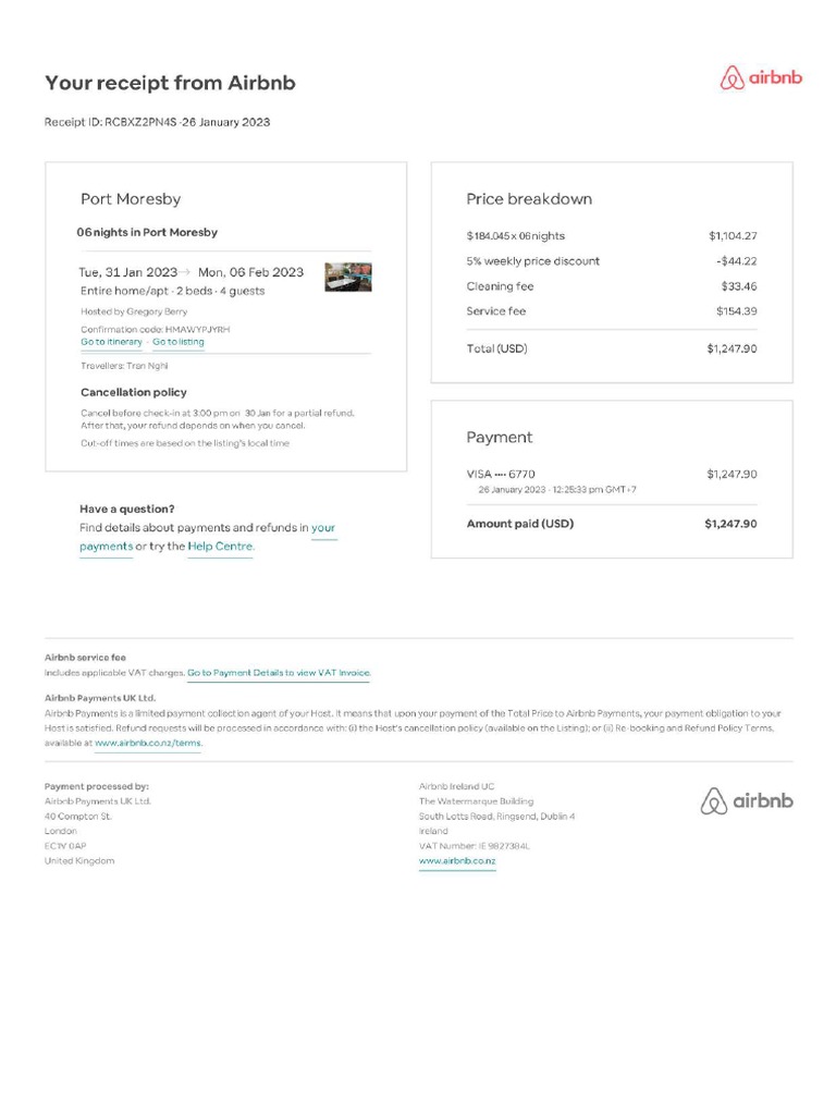 Your Airbnb Receipt 221209 105707 | PDF