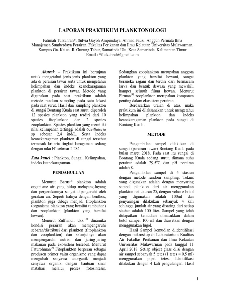 Laporan Praktikum Plankton | PDF