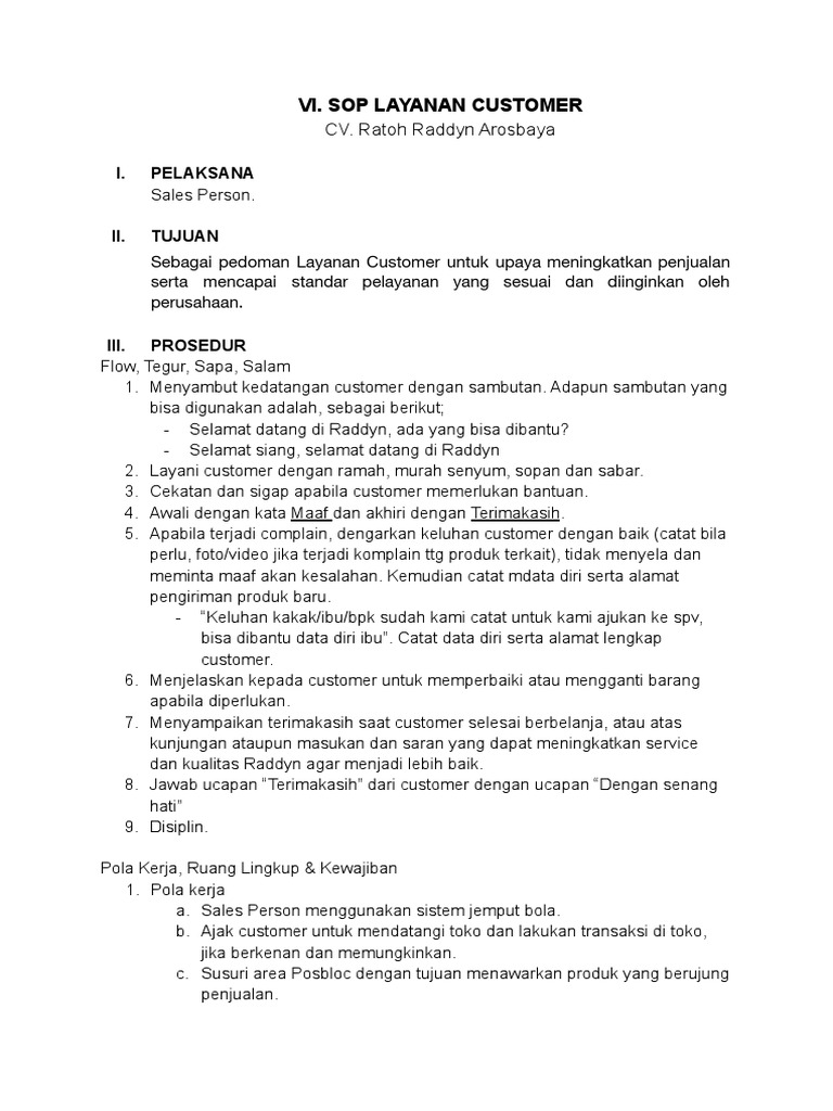 F. SOP Layanan Customer - TOKO RADDYN | PDF