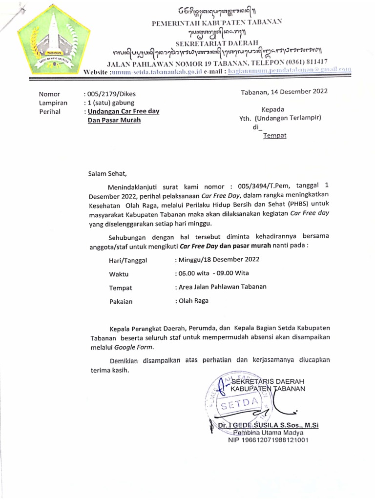 Undangan Car Free Day Dan Pasar Murah | PDF