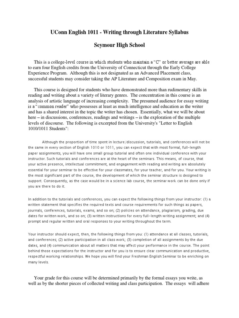 Seymour UConn English 1011 | PDF | Advanced Placement