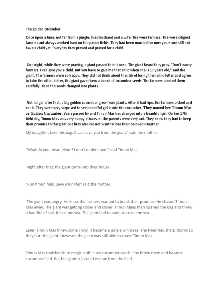 Folktales - The Golden Cucumber | PDF