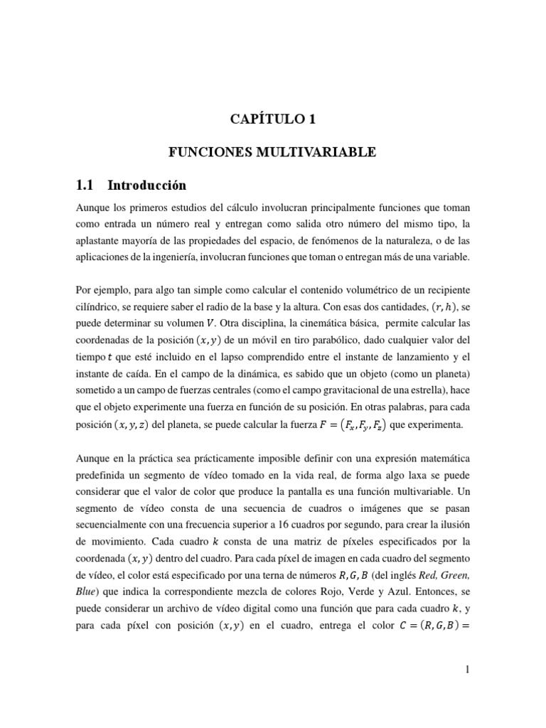 Capitulo - 1-Funciones Multivariables | PDF | Función (Matemáticas) | Gravedad