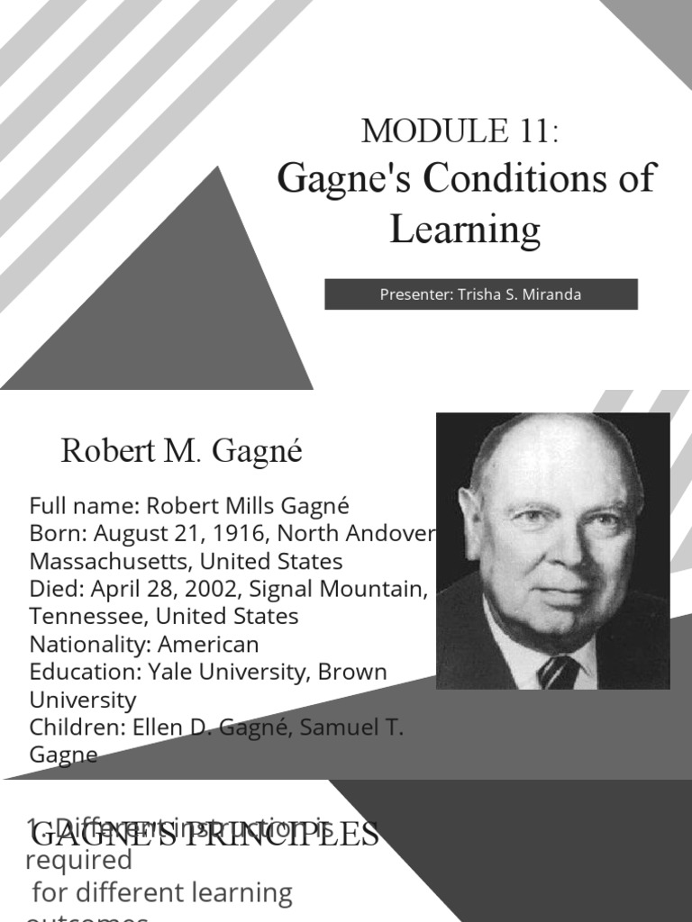 MODULE 11 Gagne's Conditions of Learning | PDF | Learning | Recall (Memory)